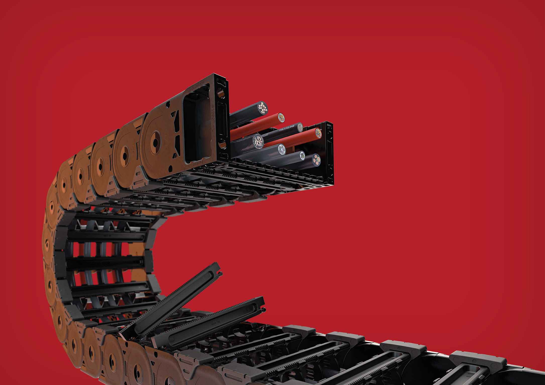 Chaîne porte-câbles spacieuse pour un grand nombre de câbles volumineux